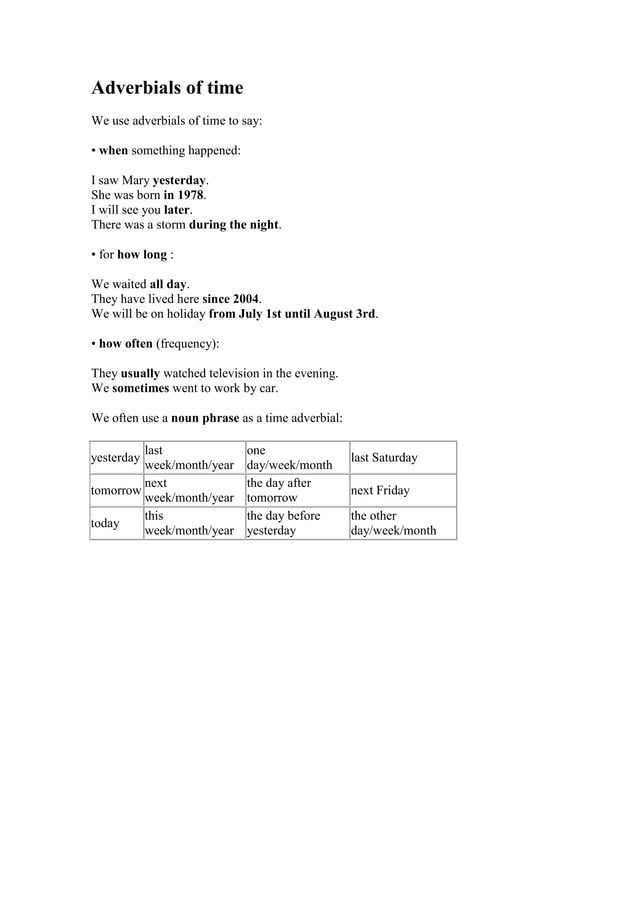 Adverbials of time | DOCX