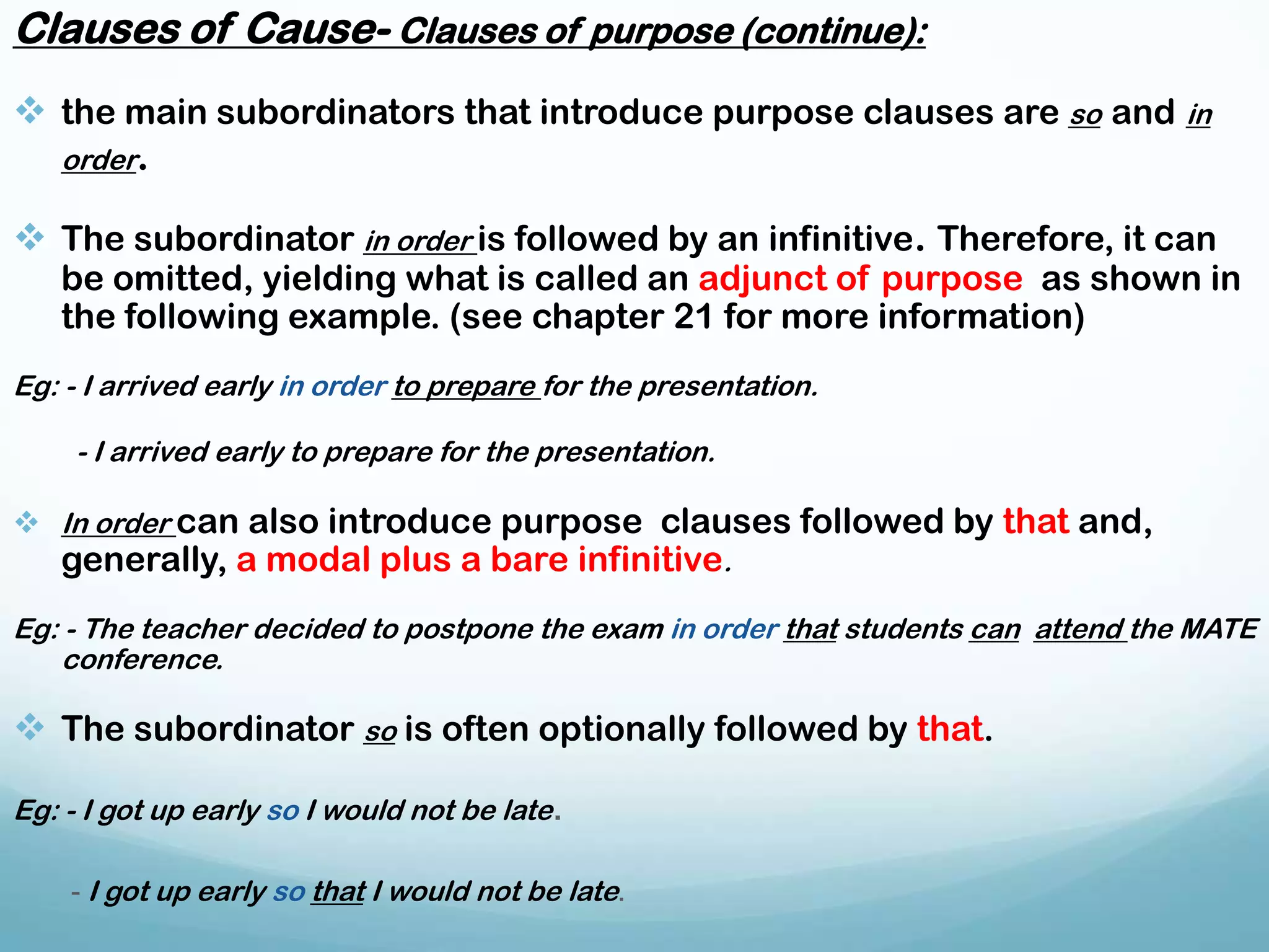 Adverbial subordinate clauses | PPT