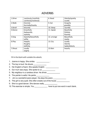 Adverbs | DOCX | Fitness and Exercise | Healthy Living