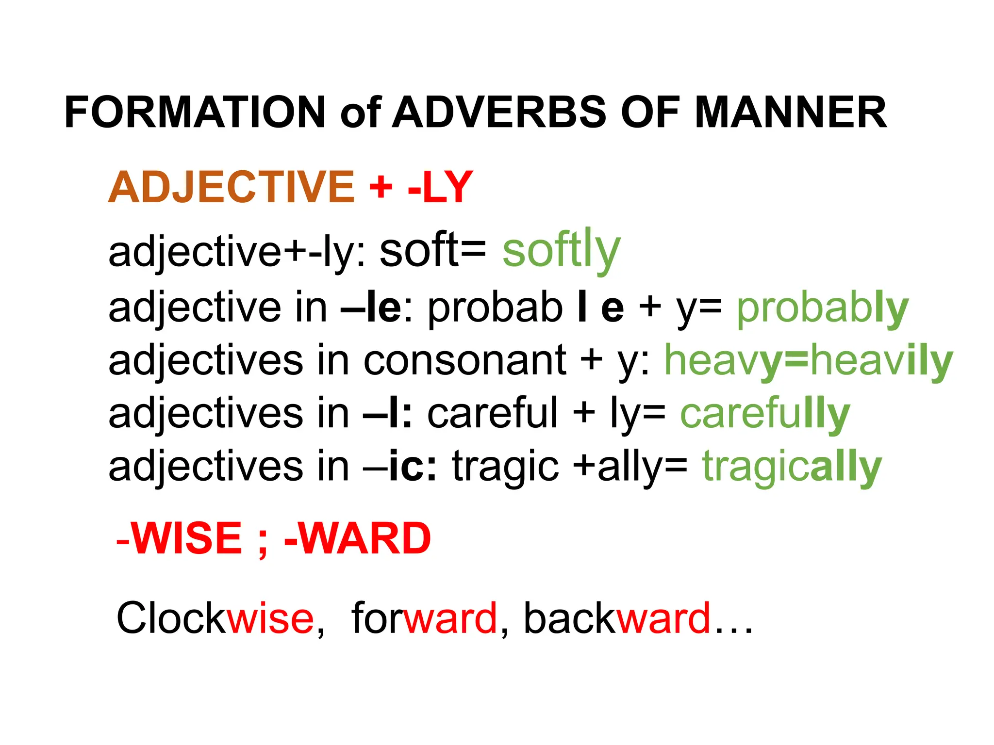 adverbs of manner place and time, position | PPT