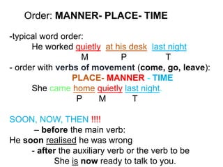 adverbs of manner place and time, position | PPT | Music | Entertainment