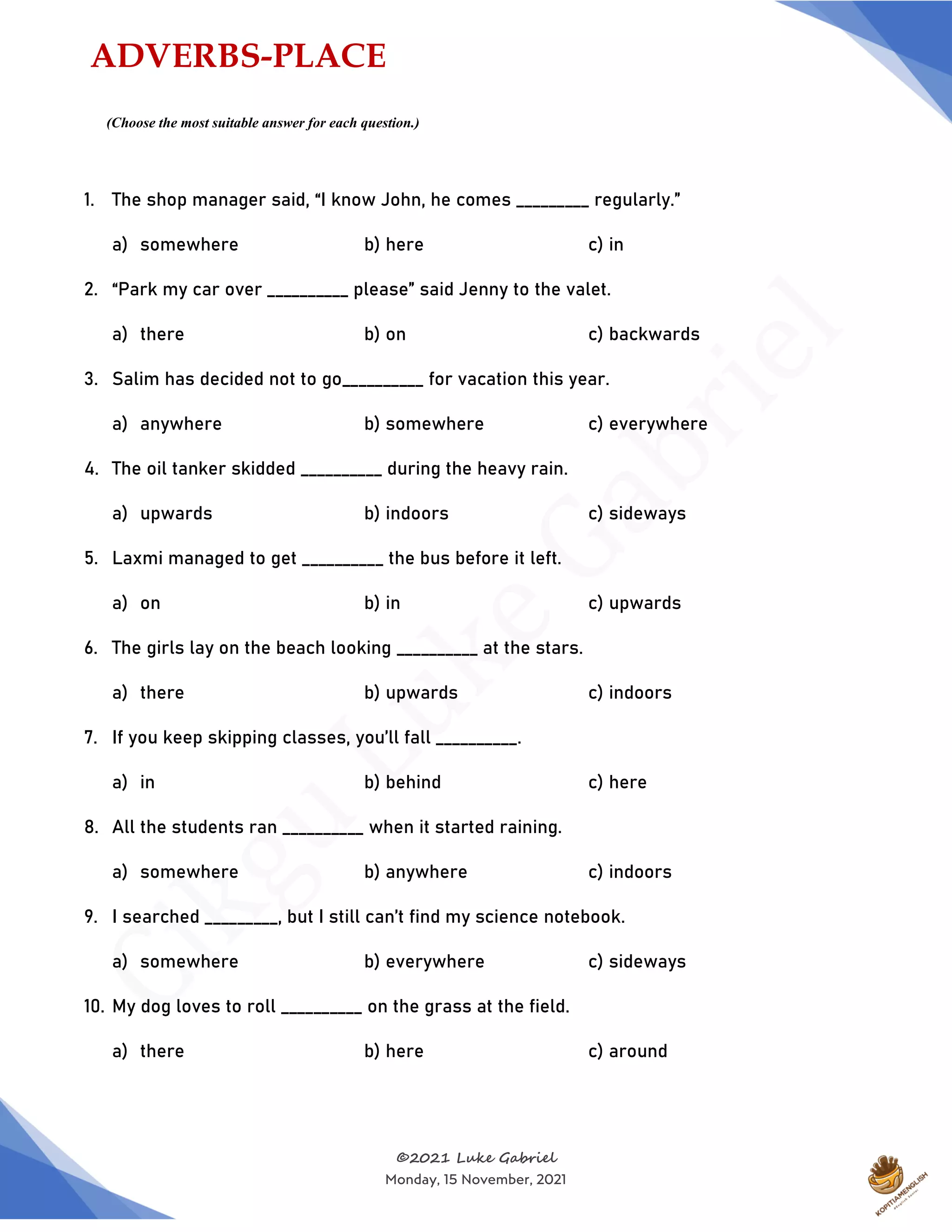 Adverbs Of Place | PDF