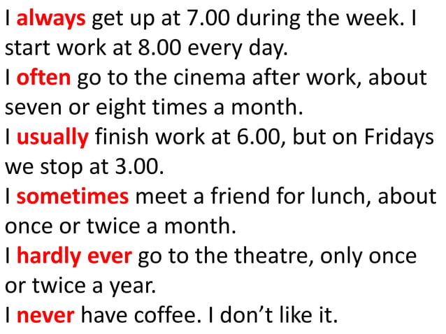 Adverbs and expressions of frequency | PPTX | Food & Drink