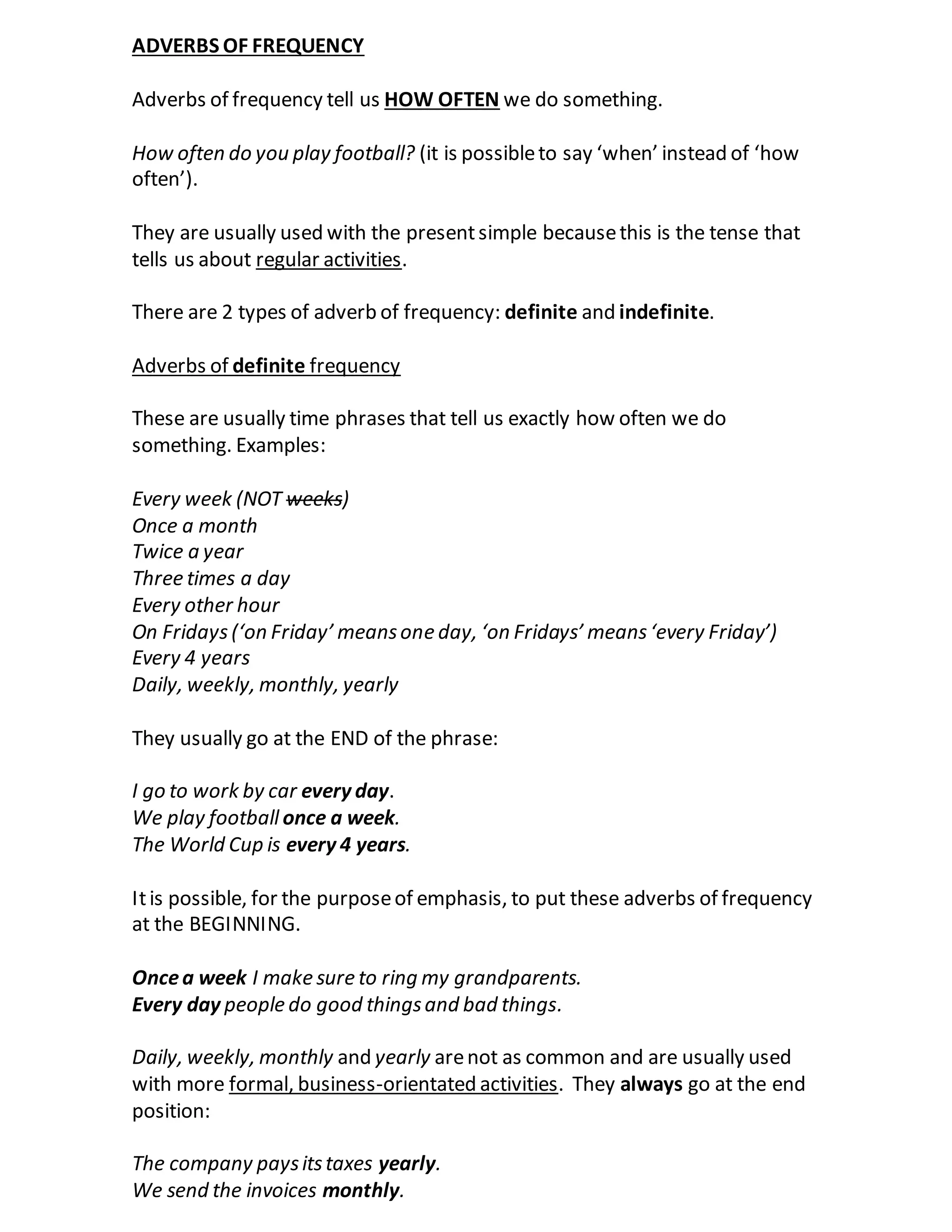 Adverbs of Frequency | DOCX
