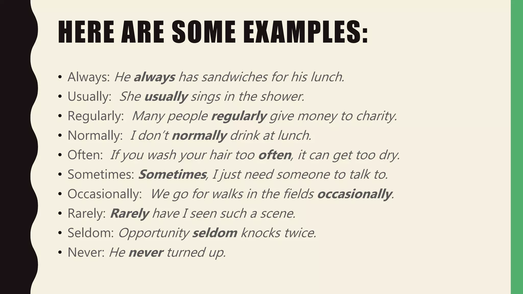 Adverbs of frequency | PPTX | Food & Drink