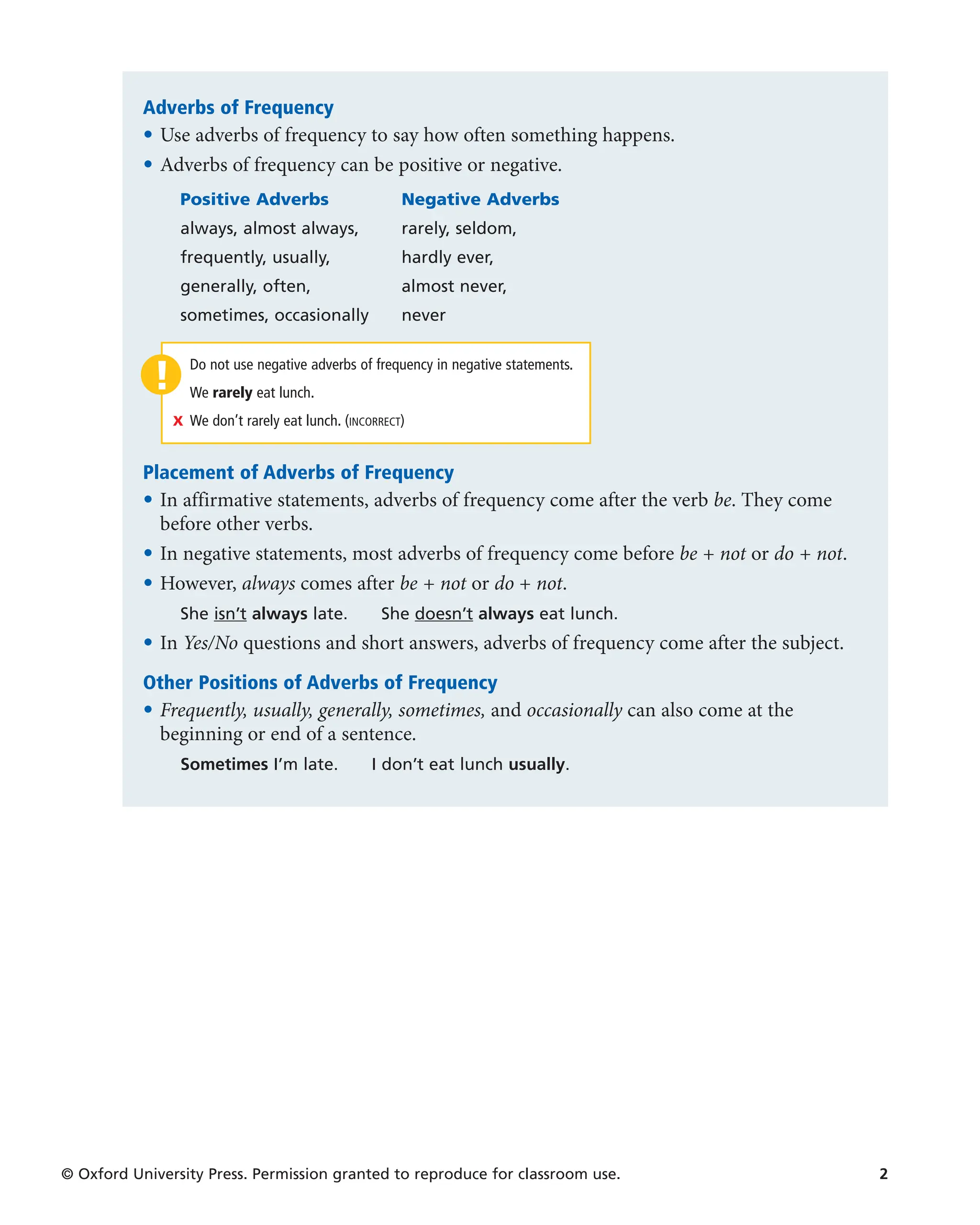 Adverbs of frequency - english class | PDF