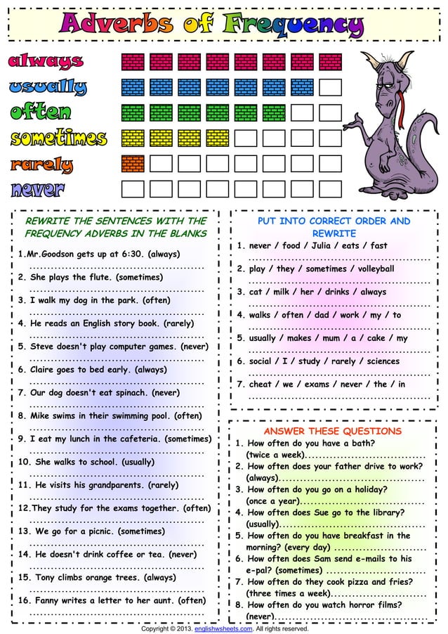 Adverbs of frequency worksheet 1 | PDF | Food & Drink
