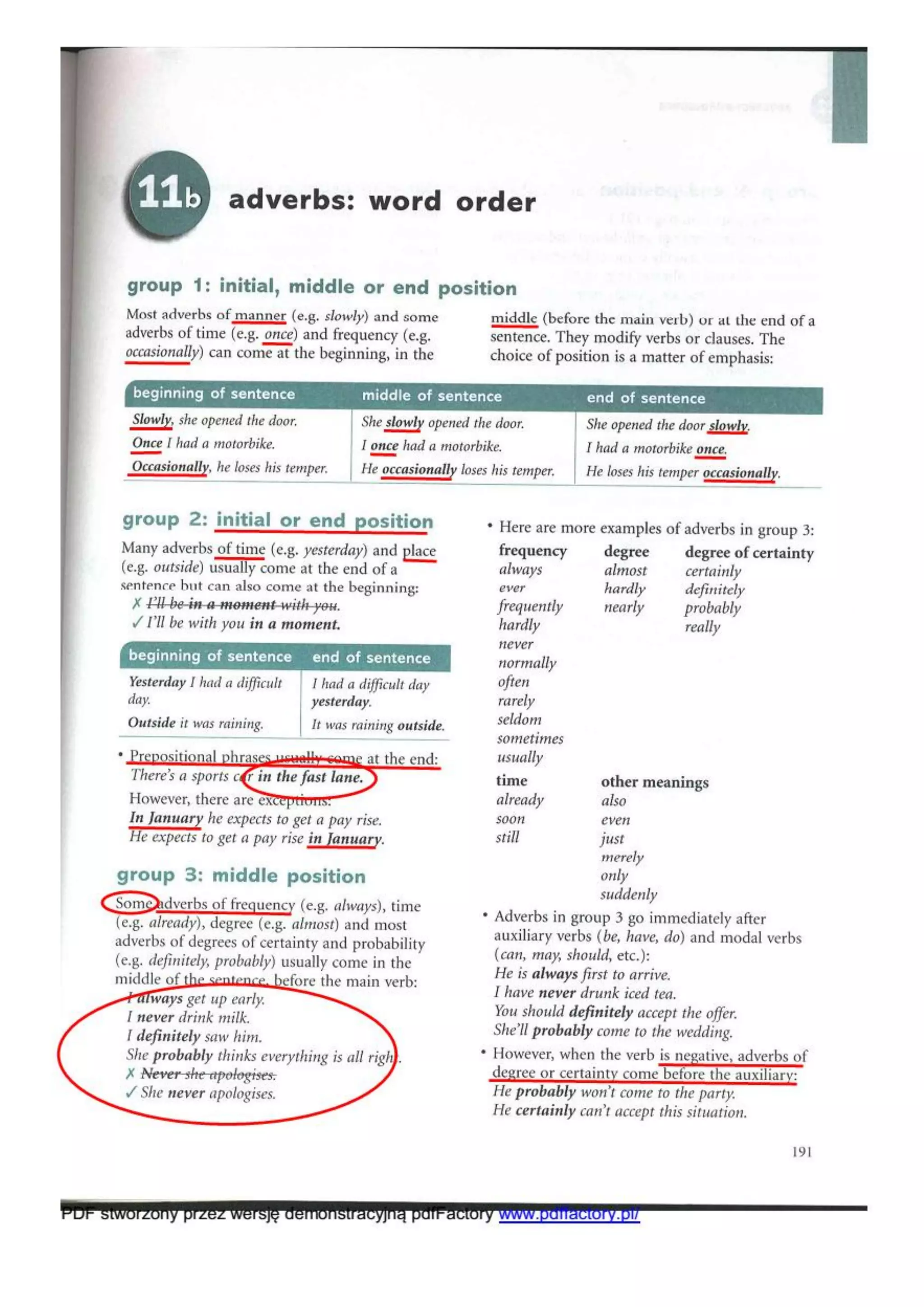 Adverbs word order | PDF