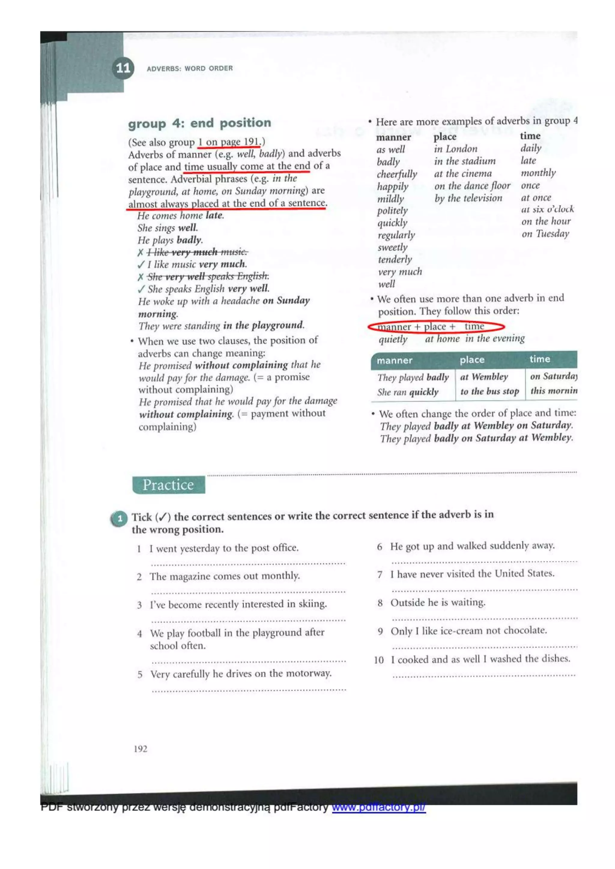 Adverbs word order | PDF