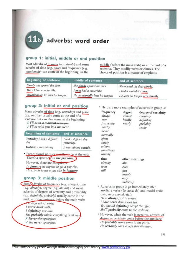 Adverbs word order | PDF