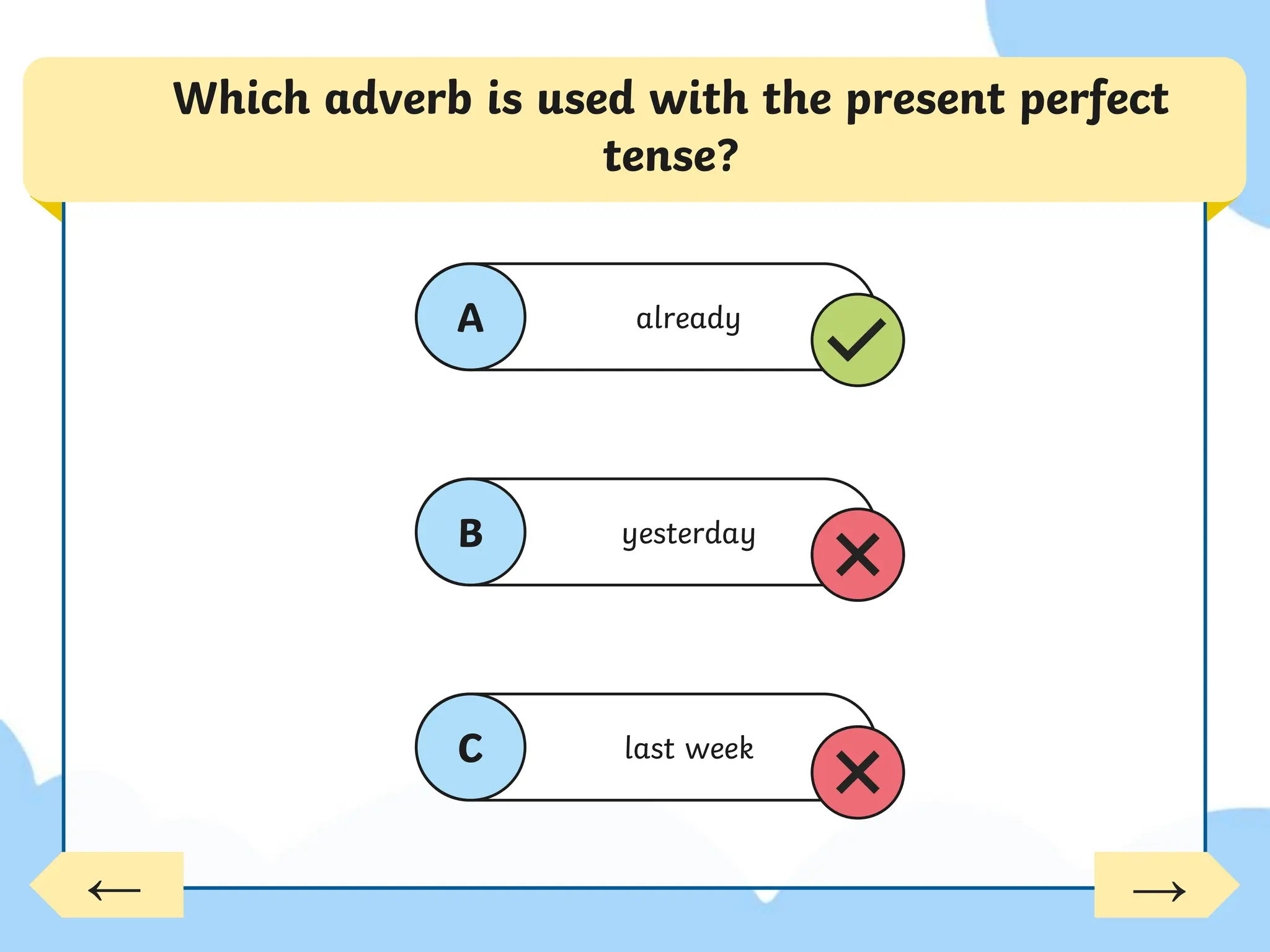 Adverb use in present perfect and adverbs use in past simple Quiz ...