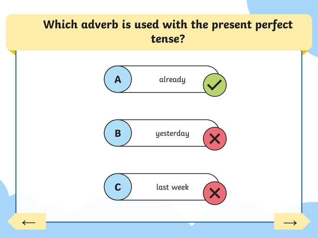 Adverb use in present perfect and adverbs use in past simple Quiz ...
