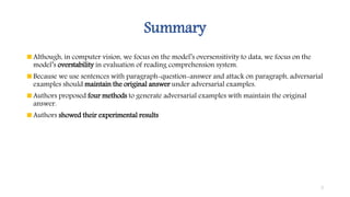 Adversarial examples reading comprehension system | PPTX | Programming ...