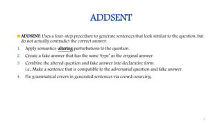 Adversarial examples reading comprehension system | PPTX | Programming Languages | Computing