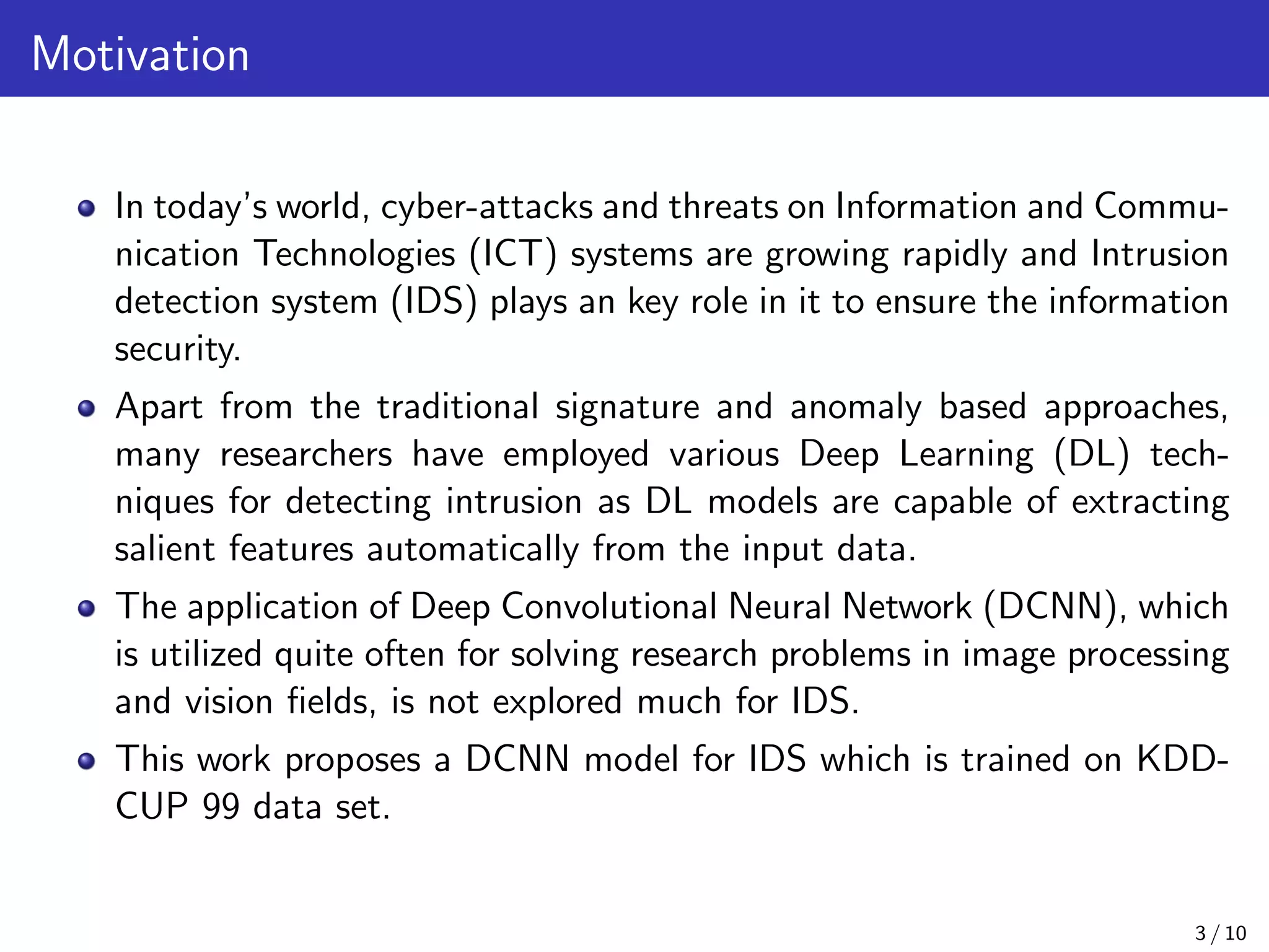Deep Convolutional Neural Network Based Intrusion Detection System Ppt