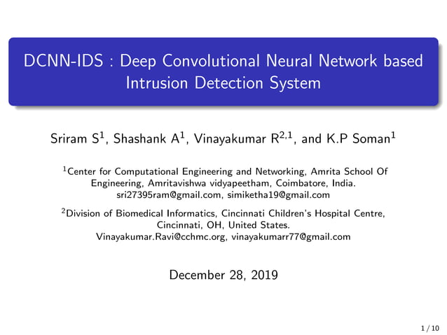 Deep Convolutional Neural Network Based Intrusion Detection System Ppt