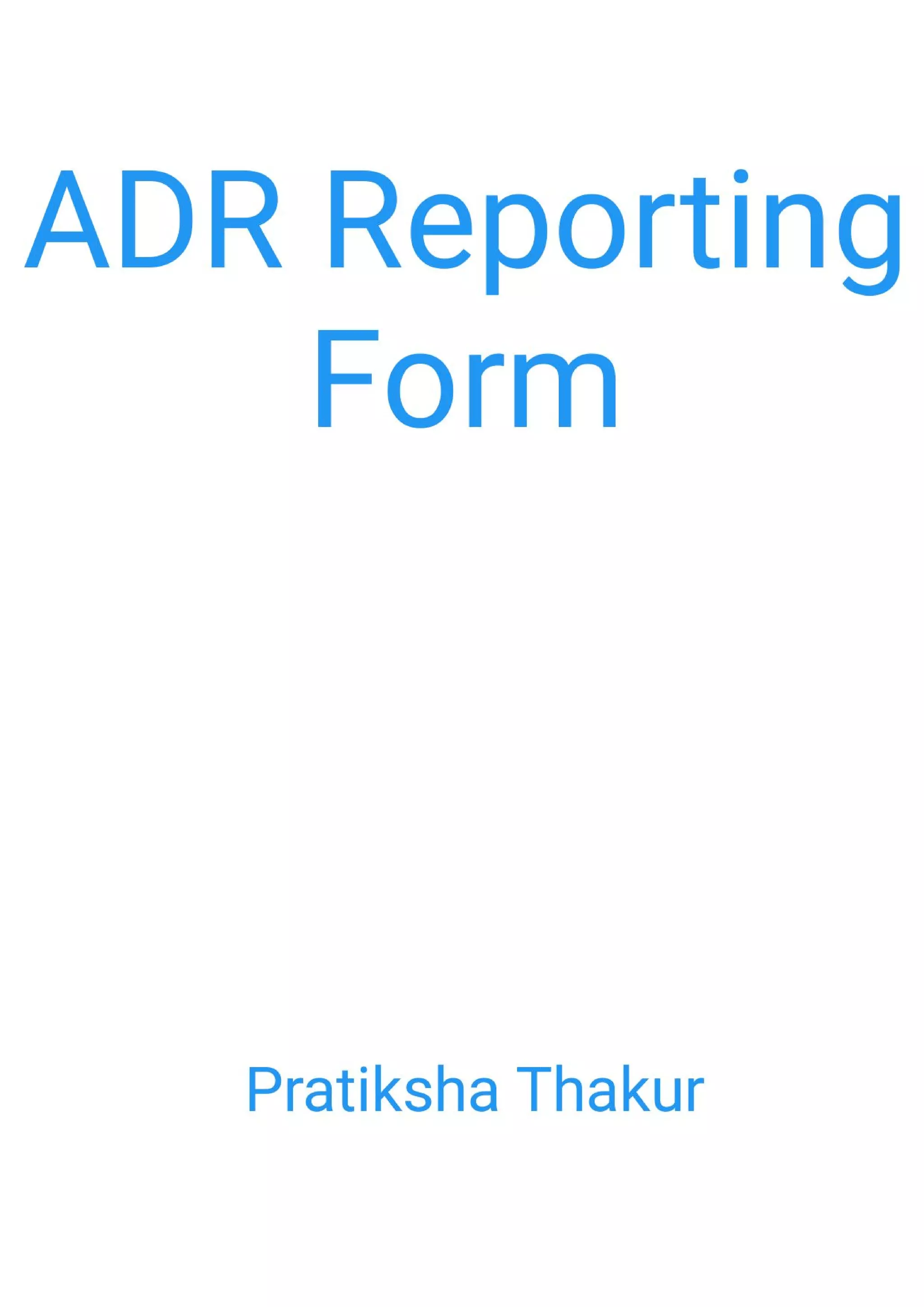 Adverse Drug Reaction (ADR) Reporting Form | PDF