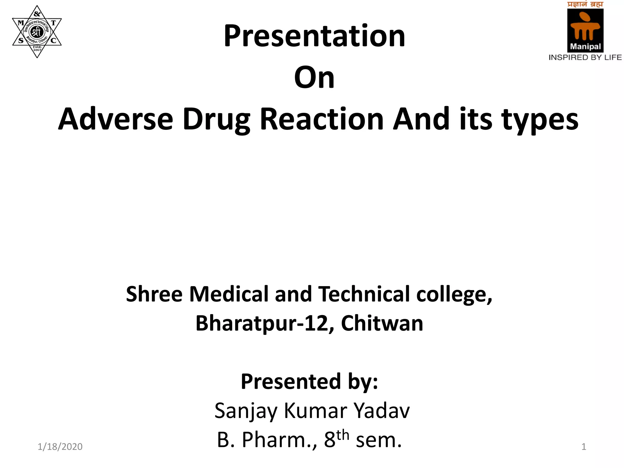Adverse drug reaction and its types | PPTX