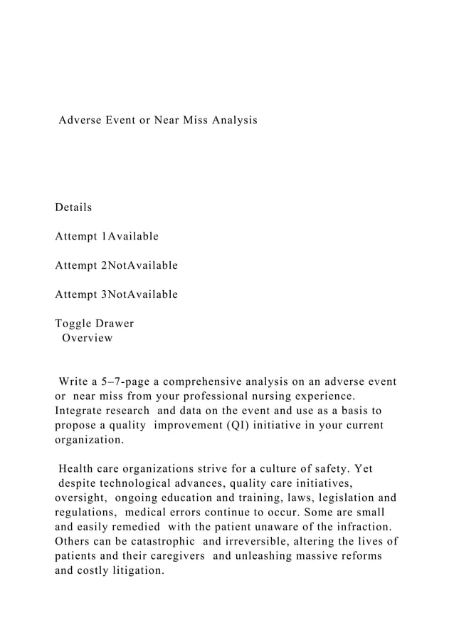 Adverse Event or Near Miss Analysis DetailsAt.docx | Healthcare ...