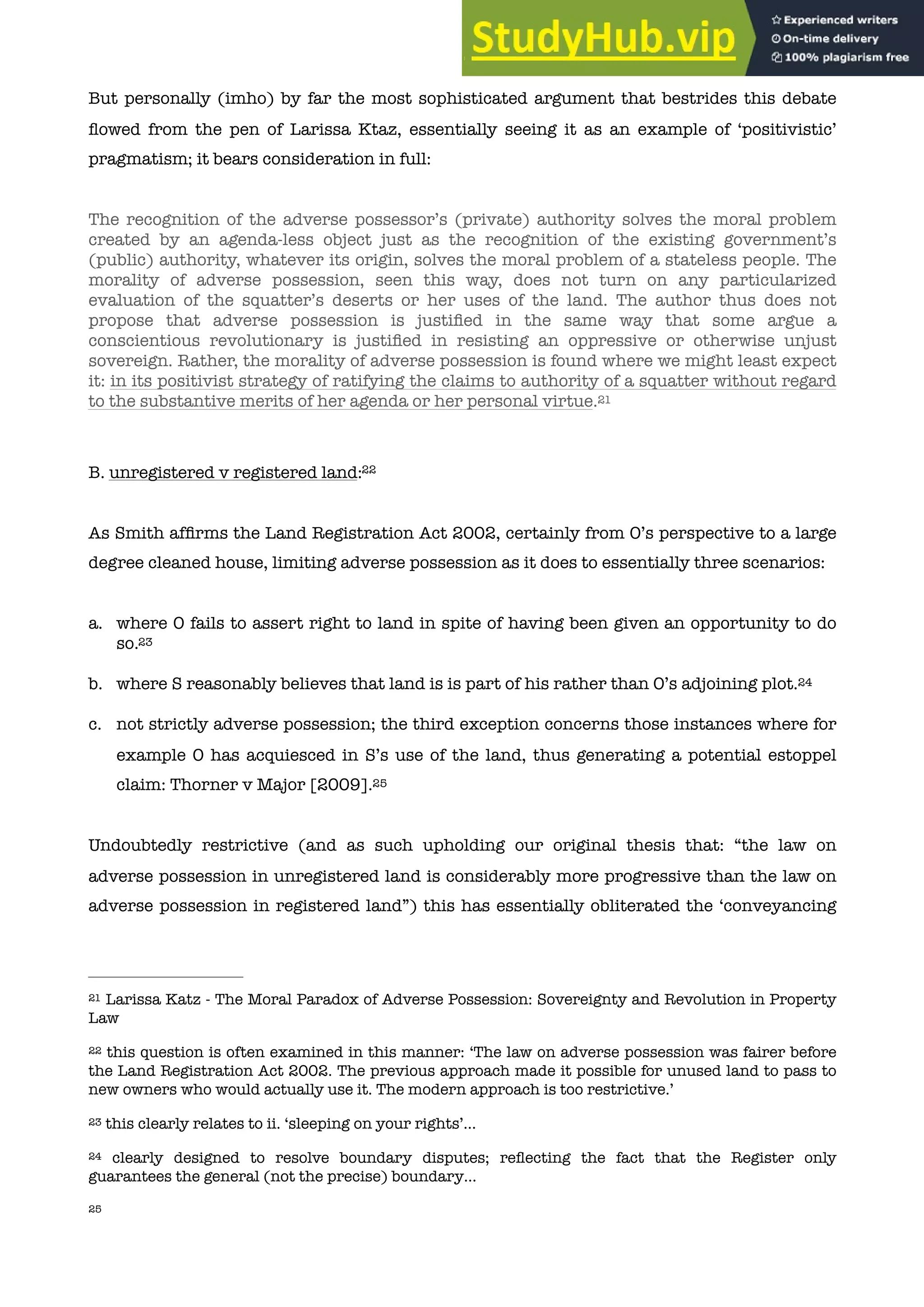 Adverse Possession - Essay I | PDF