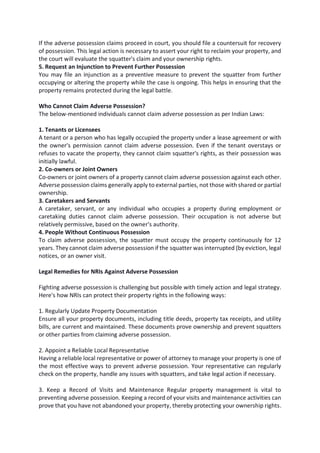 NRI Property Rights: How to Fight Adverse Possession | PDF