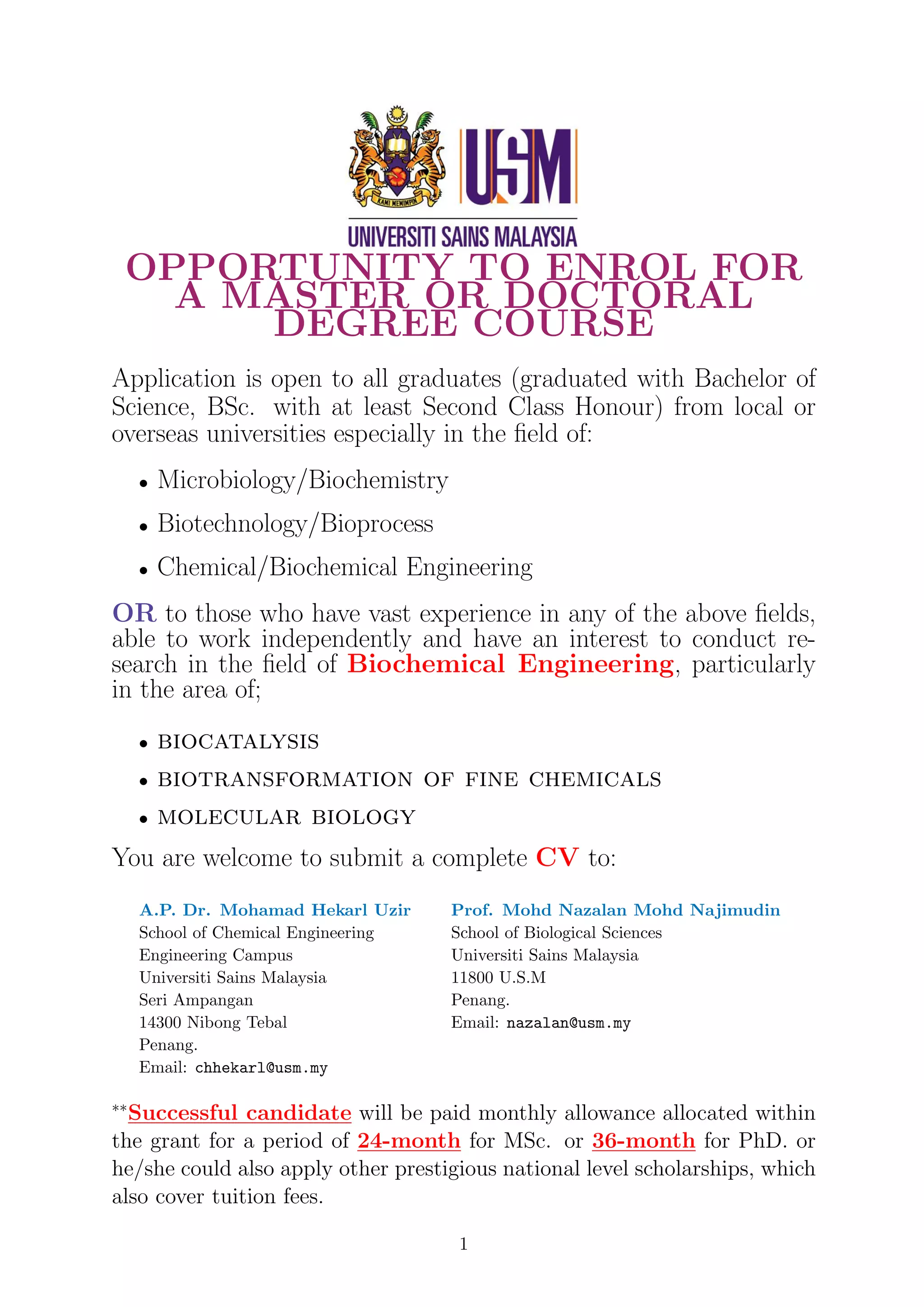 Postgraduate opportunity at USM | PDF