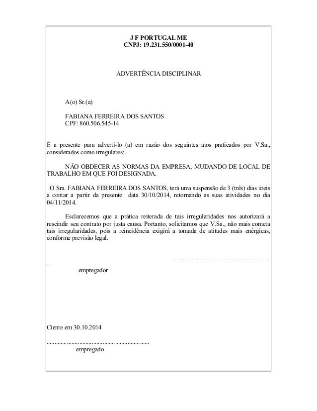 Modelo De Advertencia Escrita A Funcionario