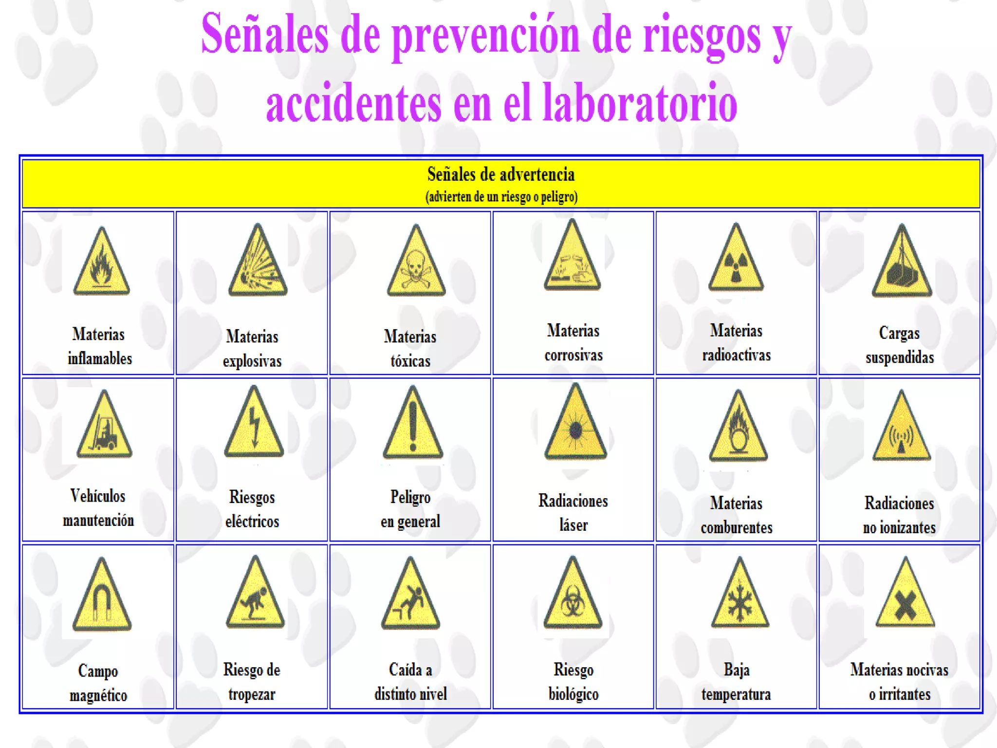 Señales de prevencion de riesgos y accidentes en el laboratorio | PPTX