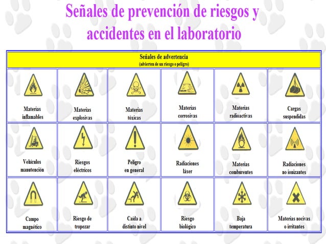 Señales de prevencion de riesgos y accidentes en el laboratorio