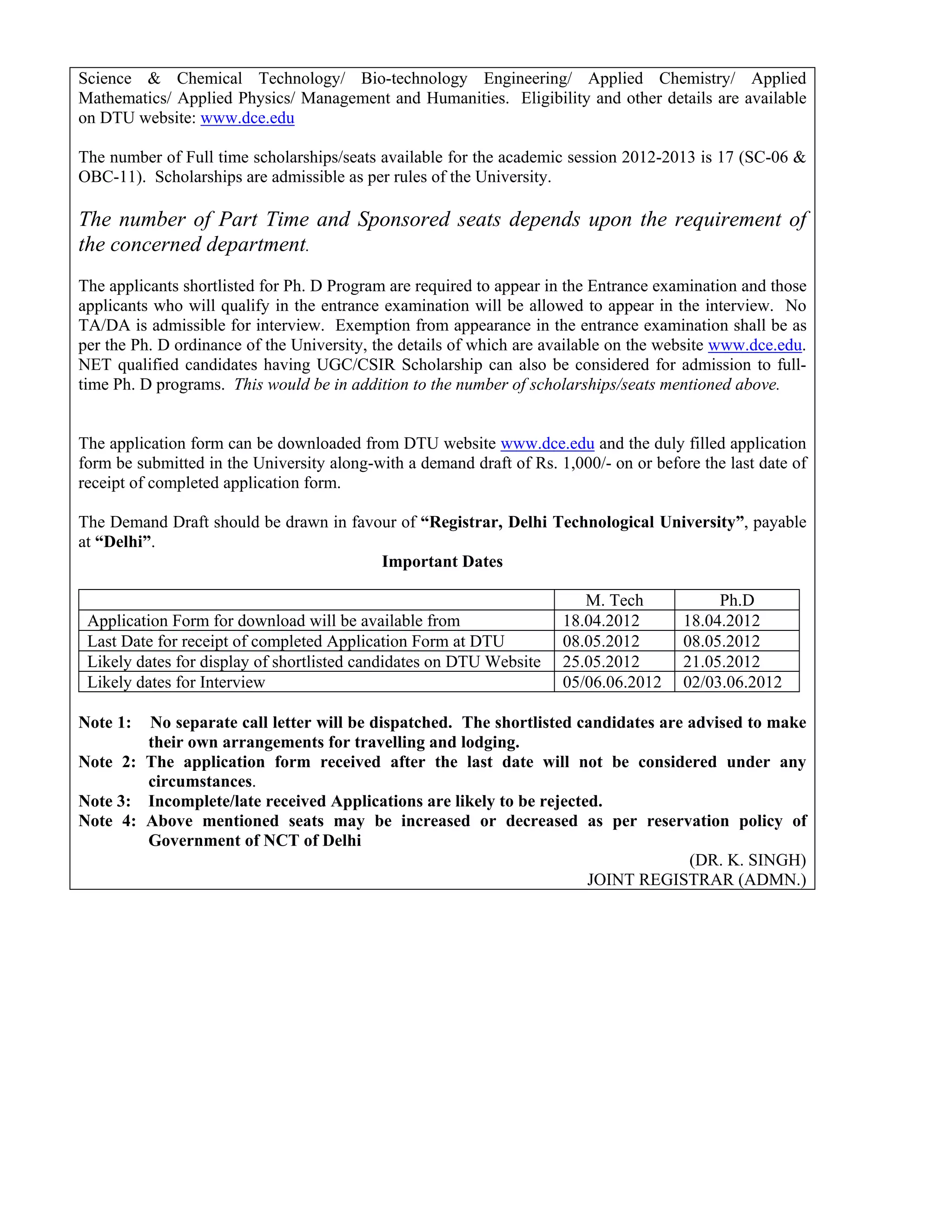Advertisement mtech-phd-2012 | PDF | College Education | Education