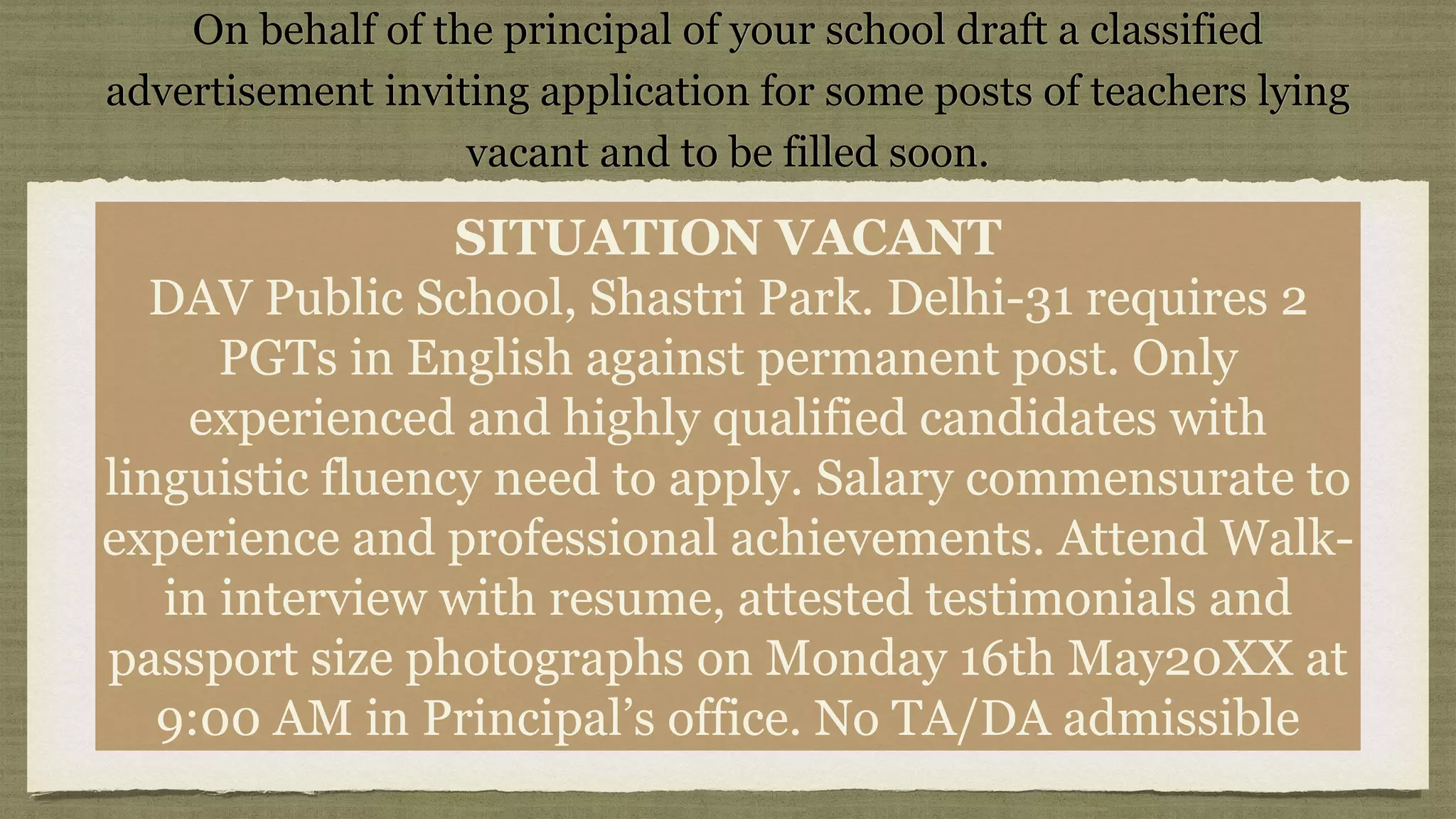 Advertisement — situation vacant and situation wanted | PPTX