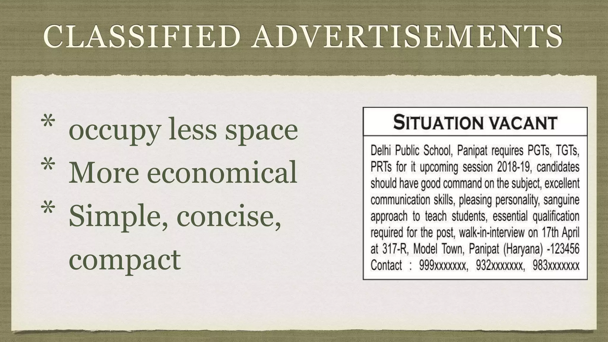 Advertisement — situation vacant and situation wanted | PPTX