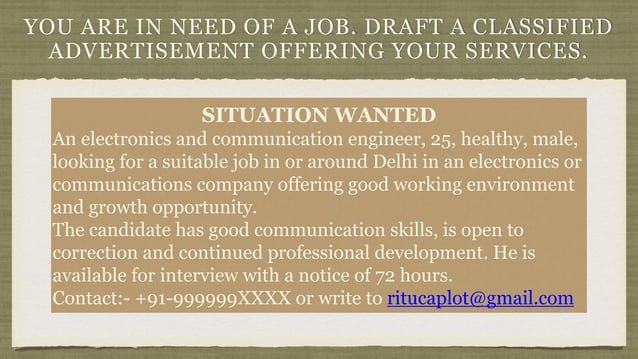 Advertisement — situation vacant and situation wanted | PPTX | Resume ...