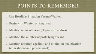 Advertisement — situation vacant and situation wanted | PPTX