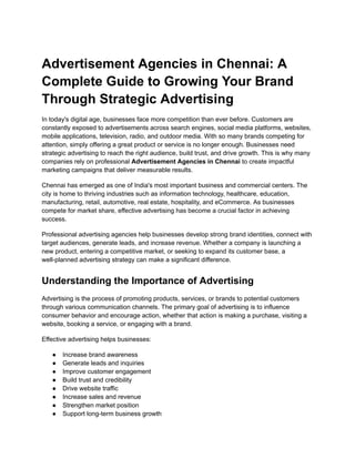 Comprehensive Guide to Advertisement Agencies in Chennai for Strategic ...