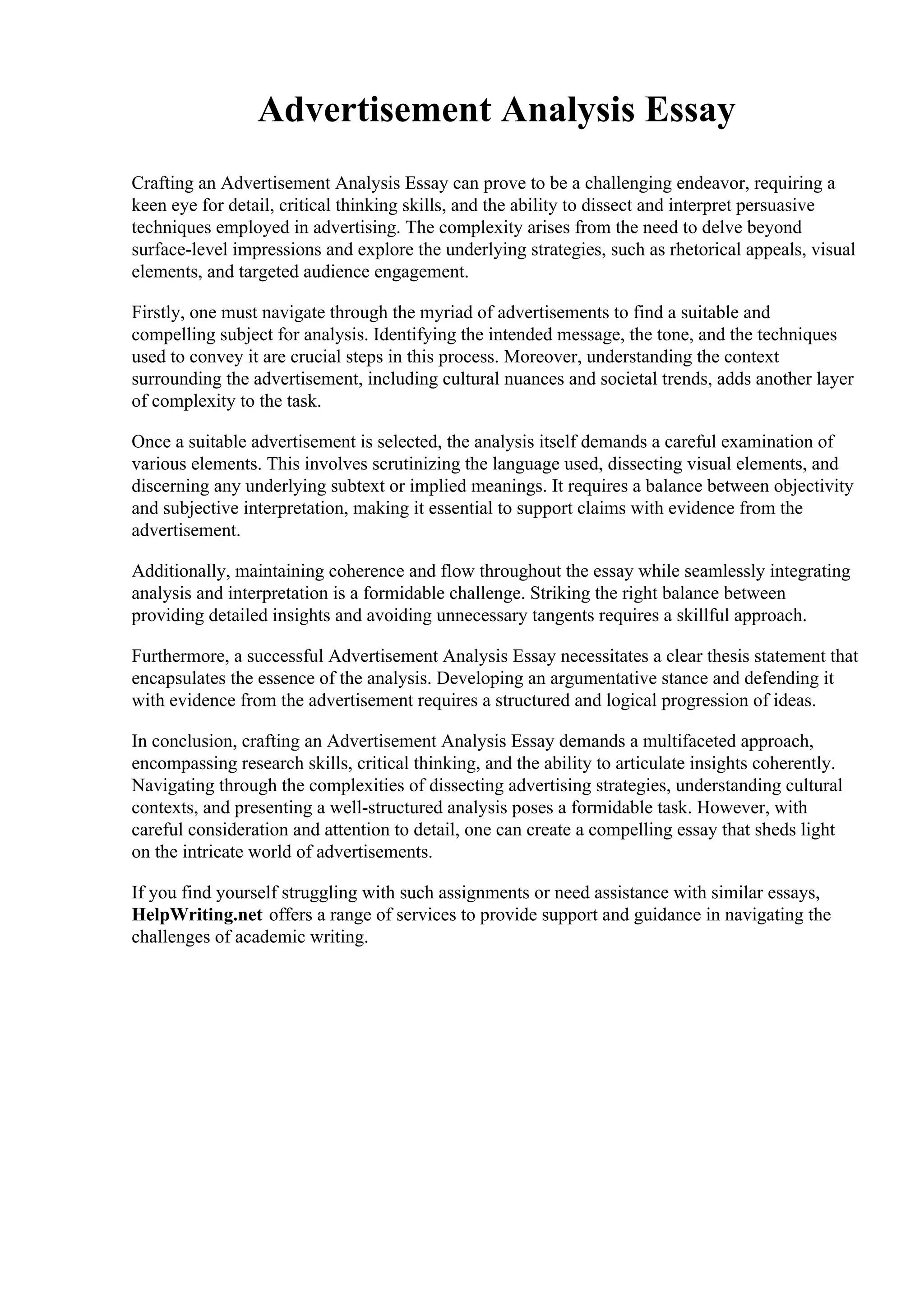 Advertisement Analysis Essay.pdf | Advertising Industry | Industries