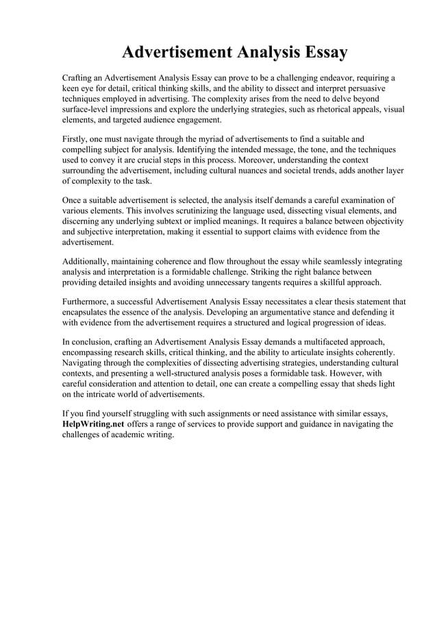 Advertisement Analysis Essay | PDF