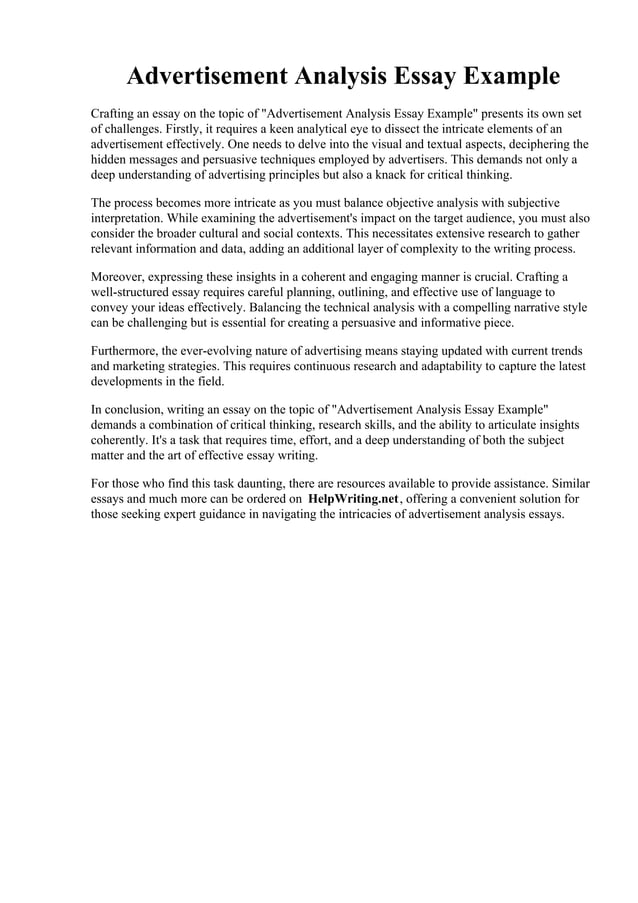 Advertisement Analysis Essay Example PDF Advertisement Analysis Essay Example PDF