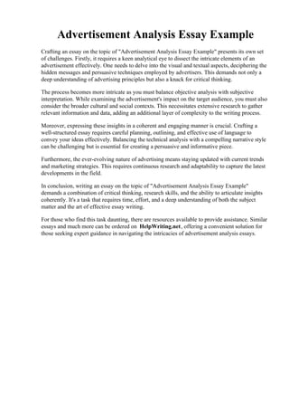 Advertisement Analysis Essay Example | PDF