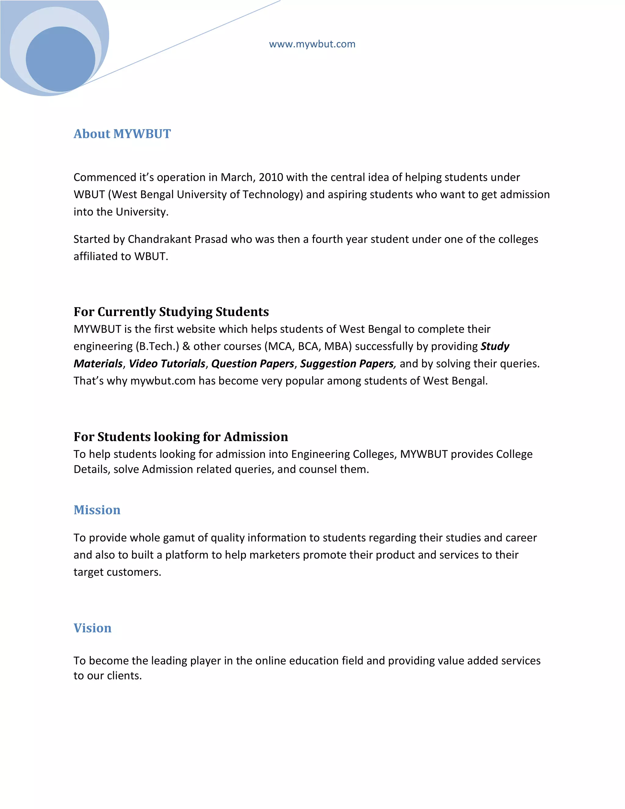 MYWBUT Advertisement brochure | PDF