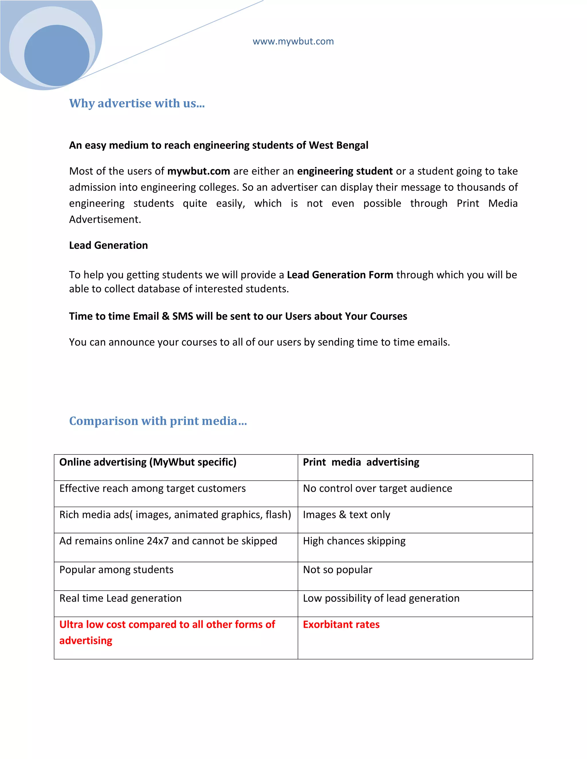 MYWBUT Advertisement brochure | PDF