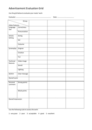 Advertisement evaluation grid | PDF