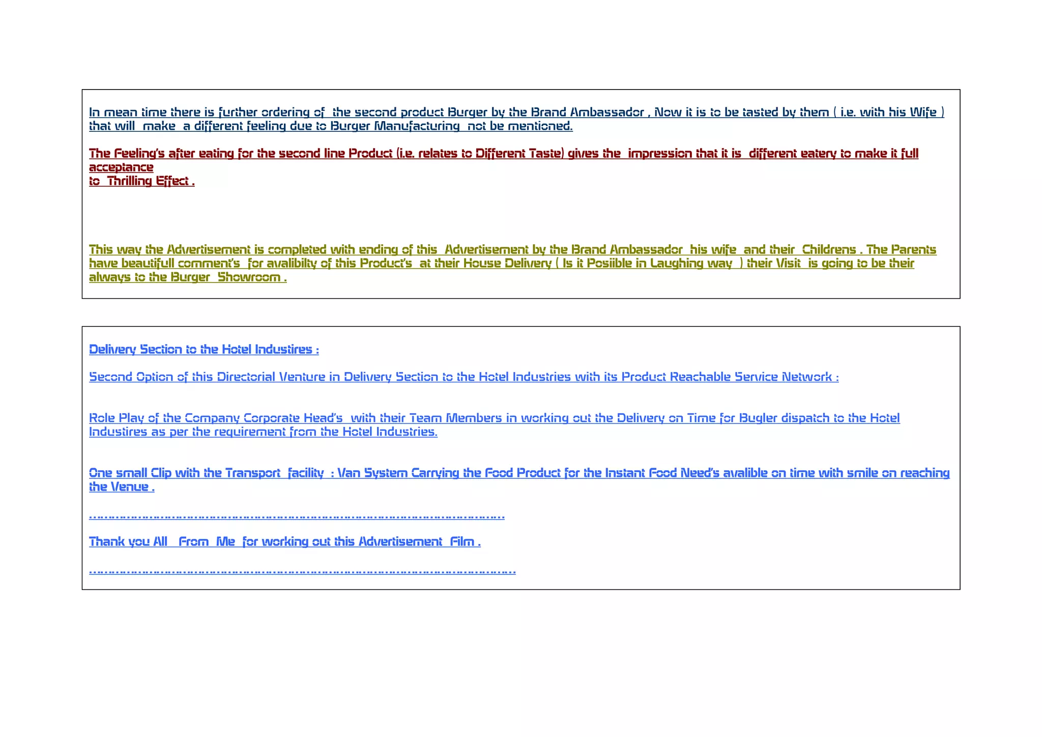 Advertisement film script “ burger sales in cities “ | DOCX