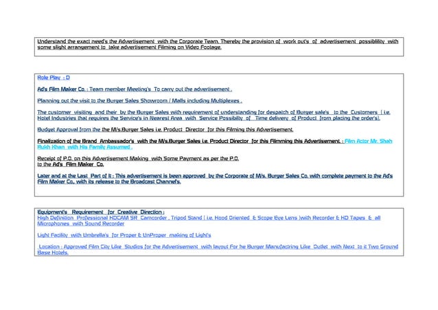 Advertisement film script “ burger sales in cities “ | DOCX