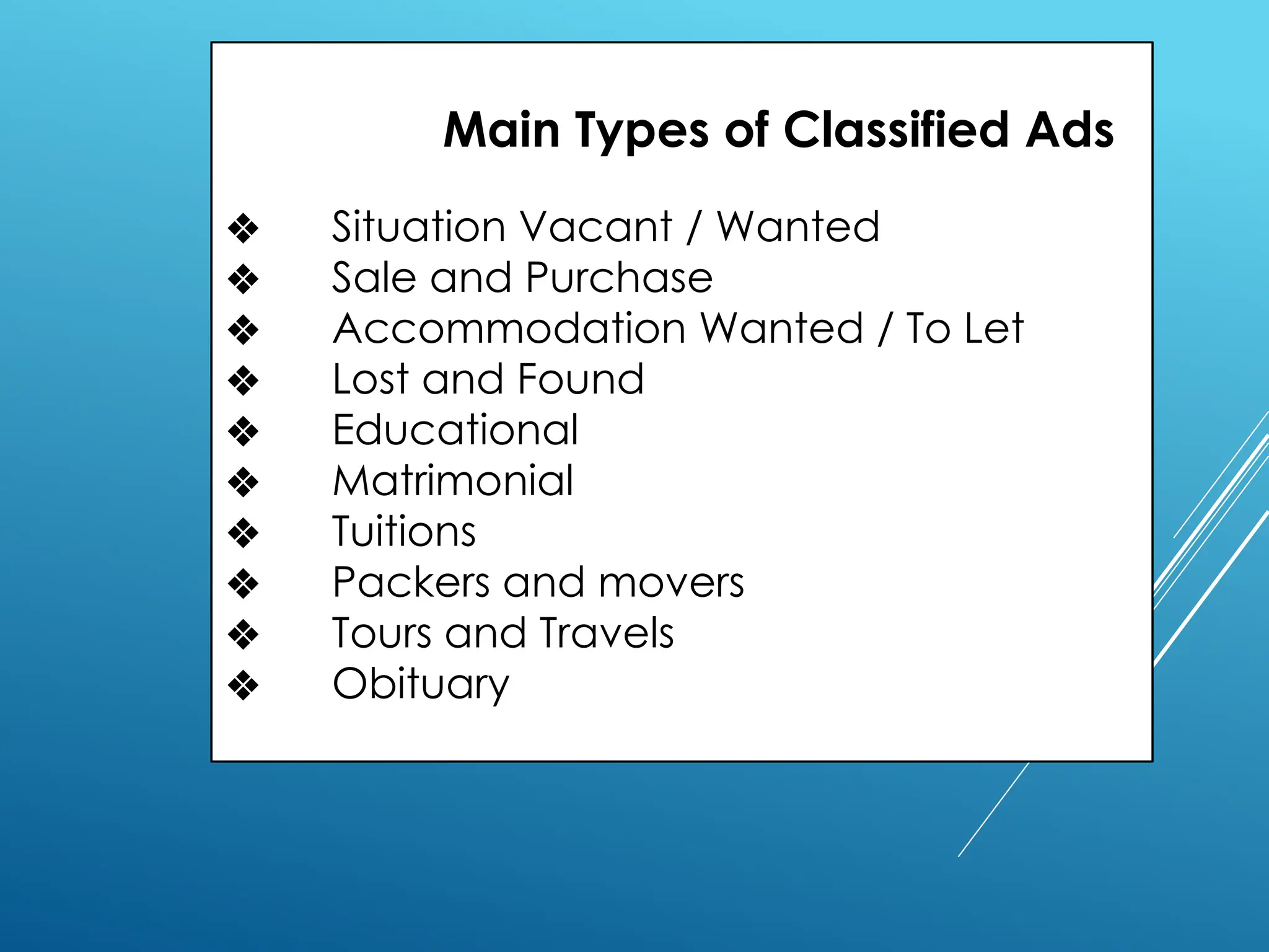 Advertisements-Classifieds class 11 writing skills | PPTX