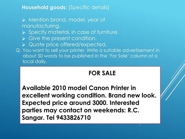 Advertisements-Classifieds class 11 writing skills | PPTX