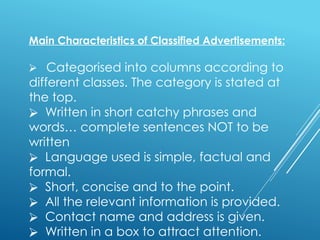 Advertisements-Classifieds class 11 writing skills | PPTX