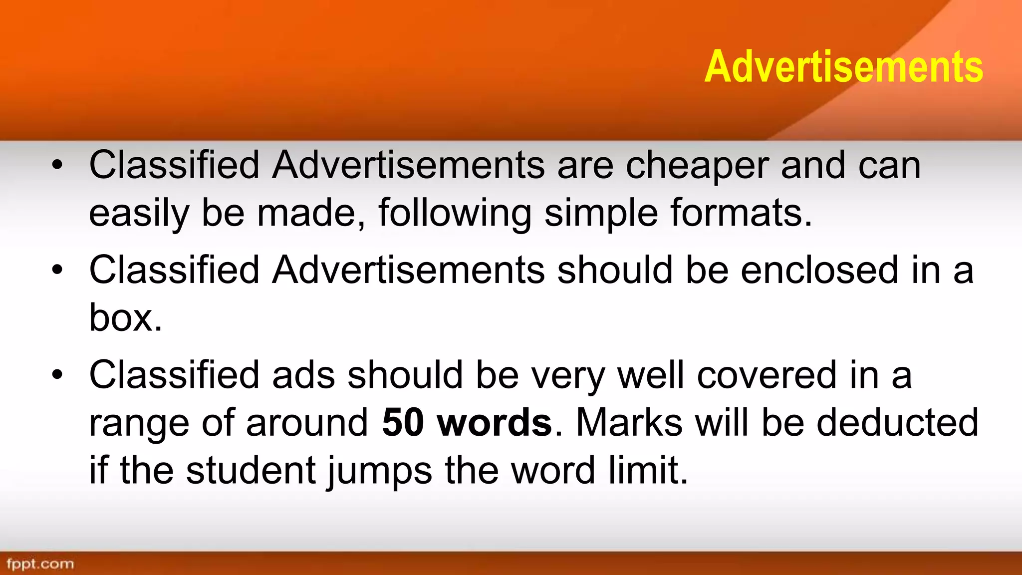 Advertisements for Class XI & XII | PPSX