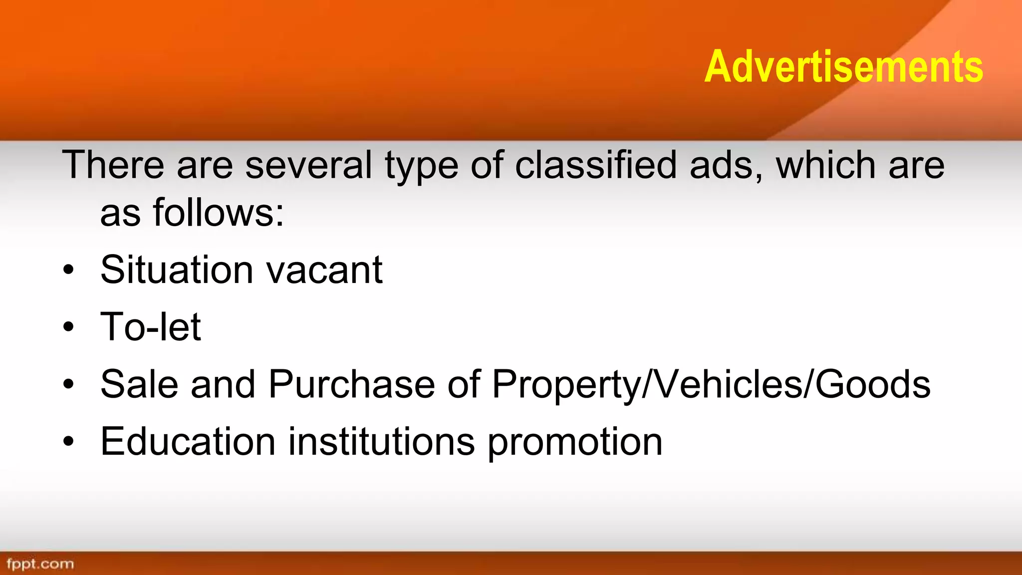 Advertisements for Class XI & XII | PPSX