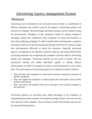 Advertising agency management system | DOCX | Advertising Industry ...